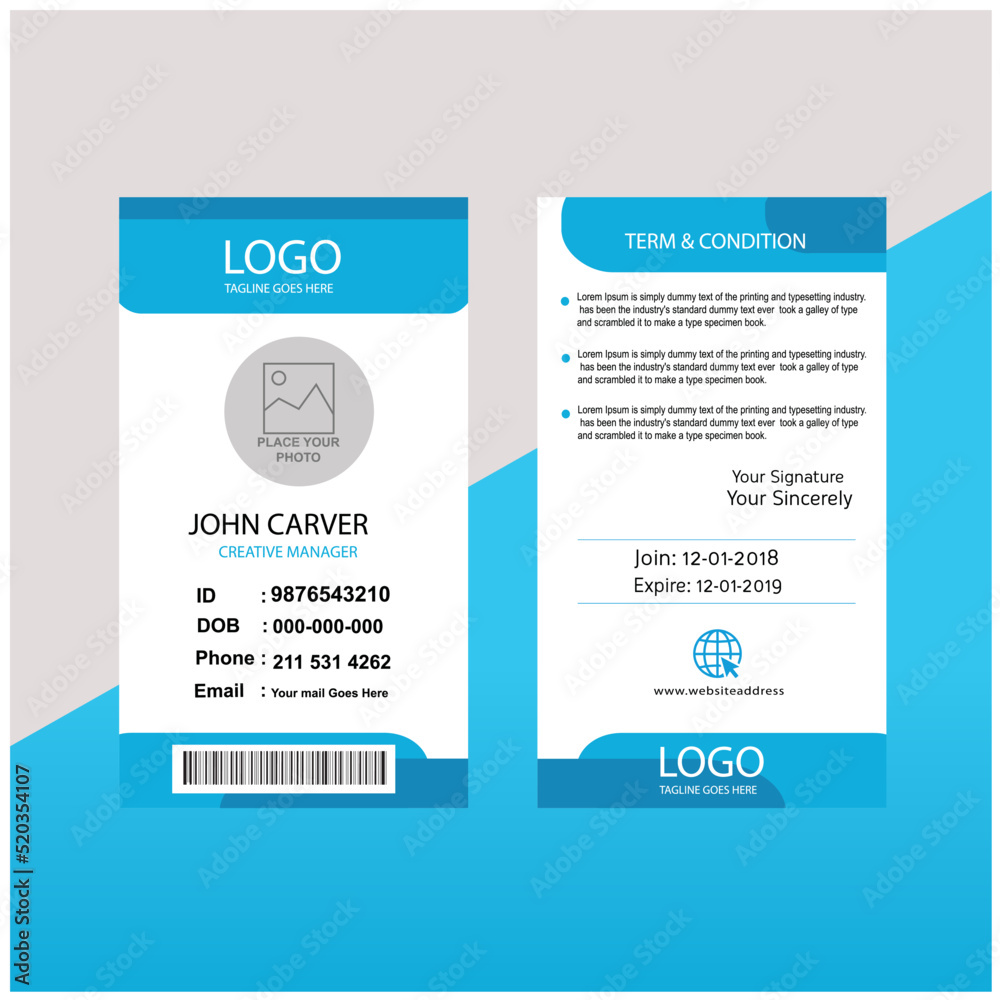 Professional Employee ID card, Best company id card, Business Id Card ...