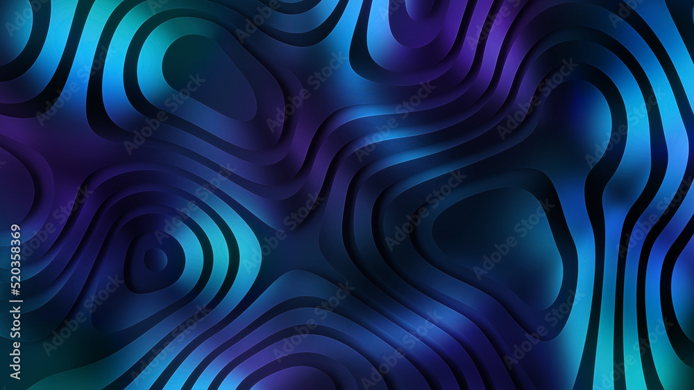 3d render, abstract iridescent blue background, metallic texture with ...