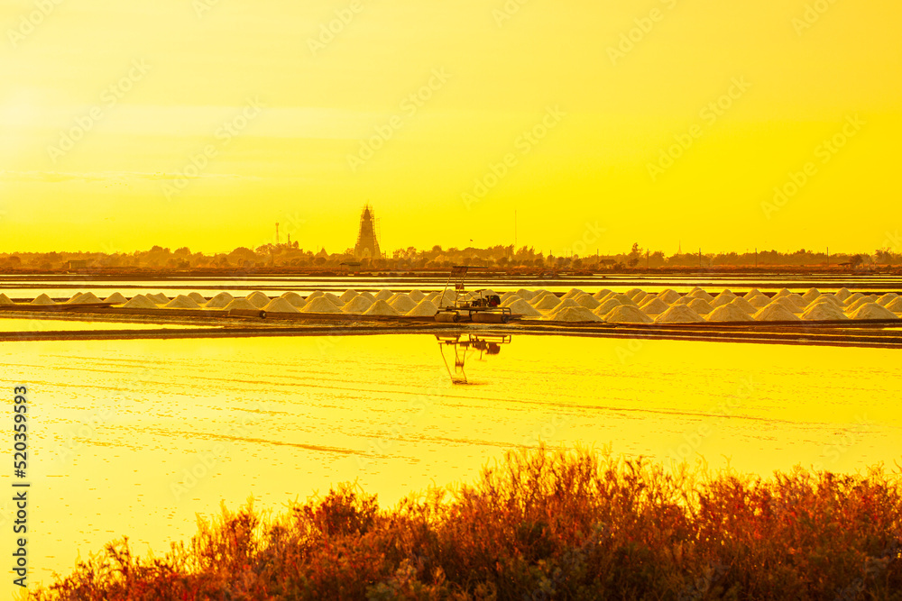 Salt industry,sunset on a pink salt lake,Sunset salt farming (Naklua ...