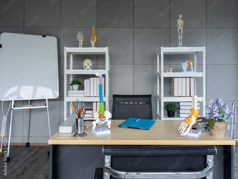 Orthopedic doctor office background decorated with chairs, table with ...