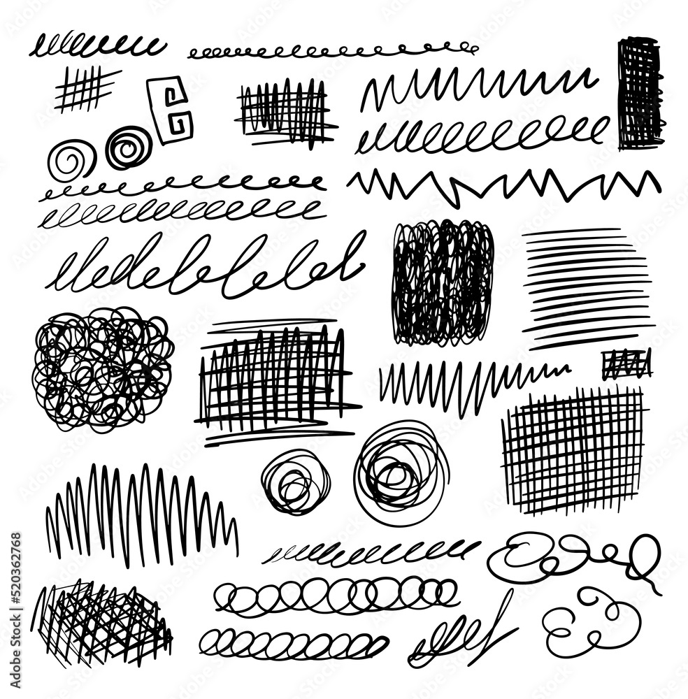 Scribble line monochrome set. Hand drawn lines, underline strokes ...