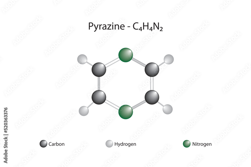 Molecular formula and chemical structure of pyrazine Stock Vector ...