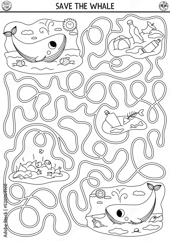 Ecological black and white maze for children with endangered animal ...