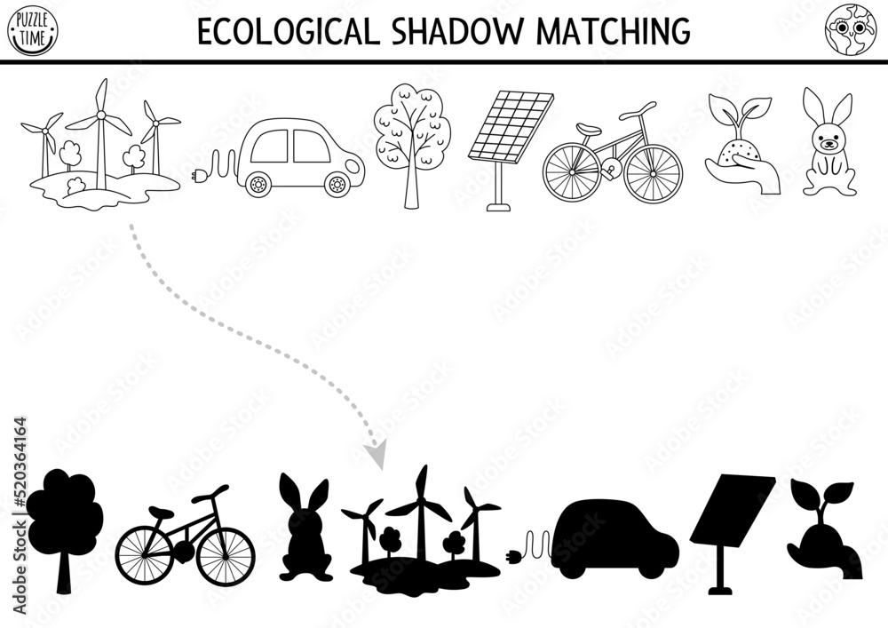 Ecological black and white shadow matching activity with alternative ...