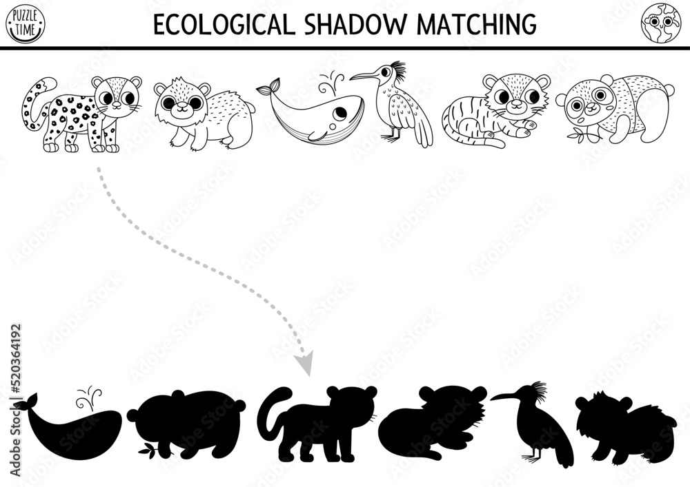 Ecological z black and white shadow matching activity with endangered ...