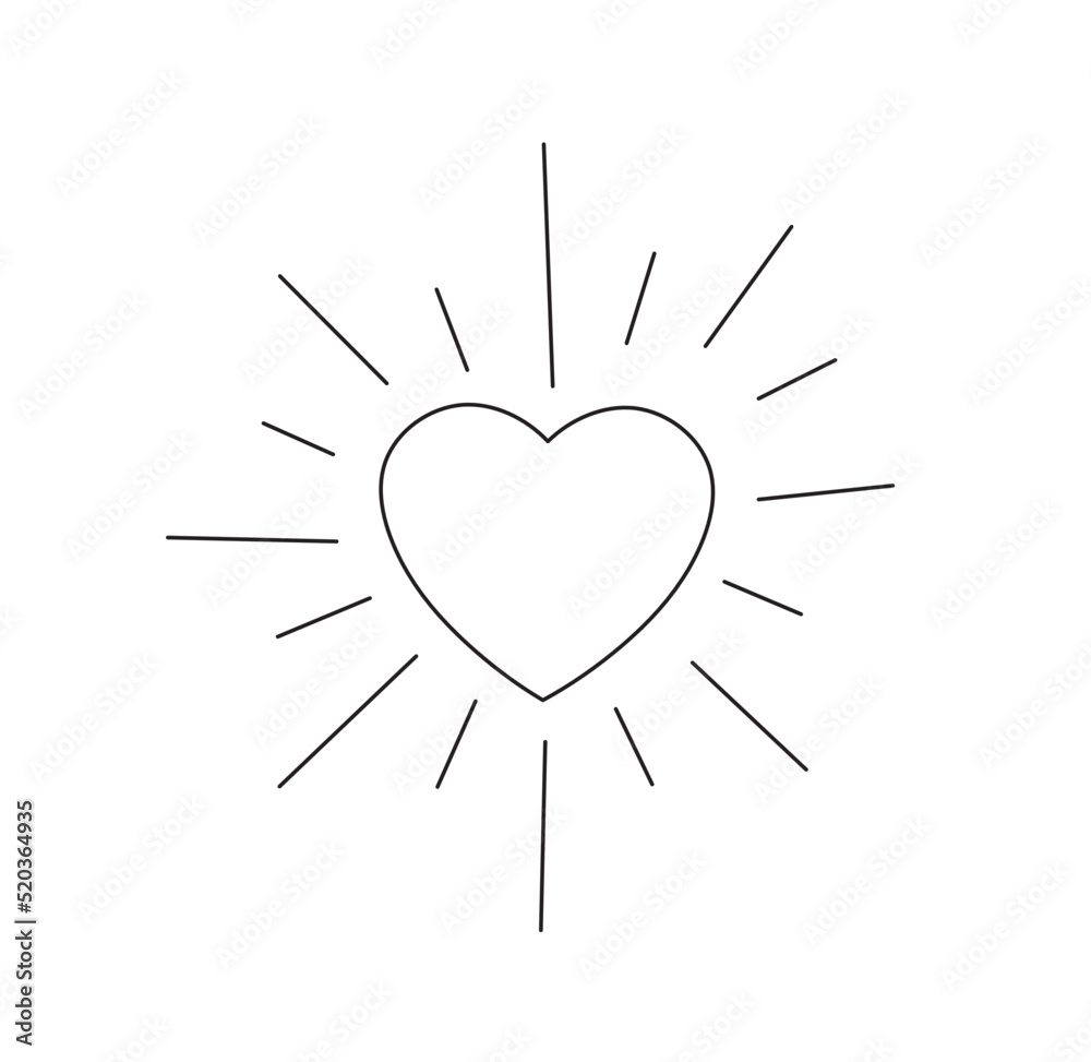 Vector isolated glowing heart with rays colorless black and white ...
