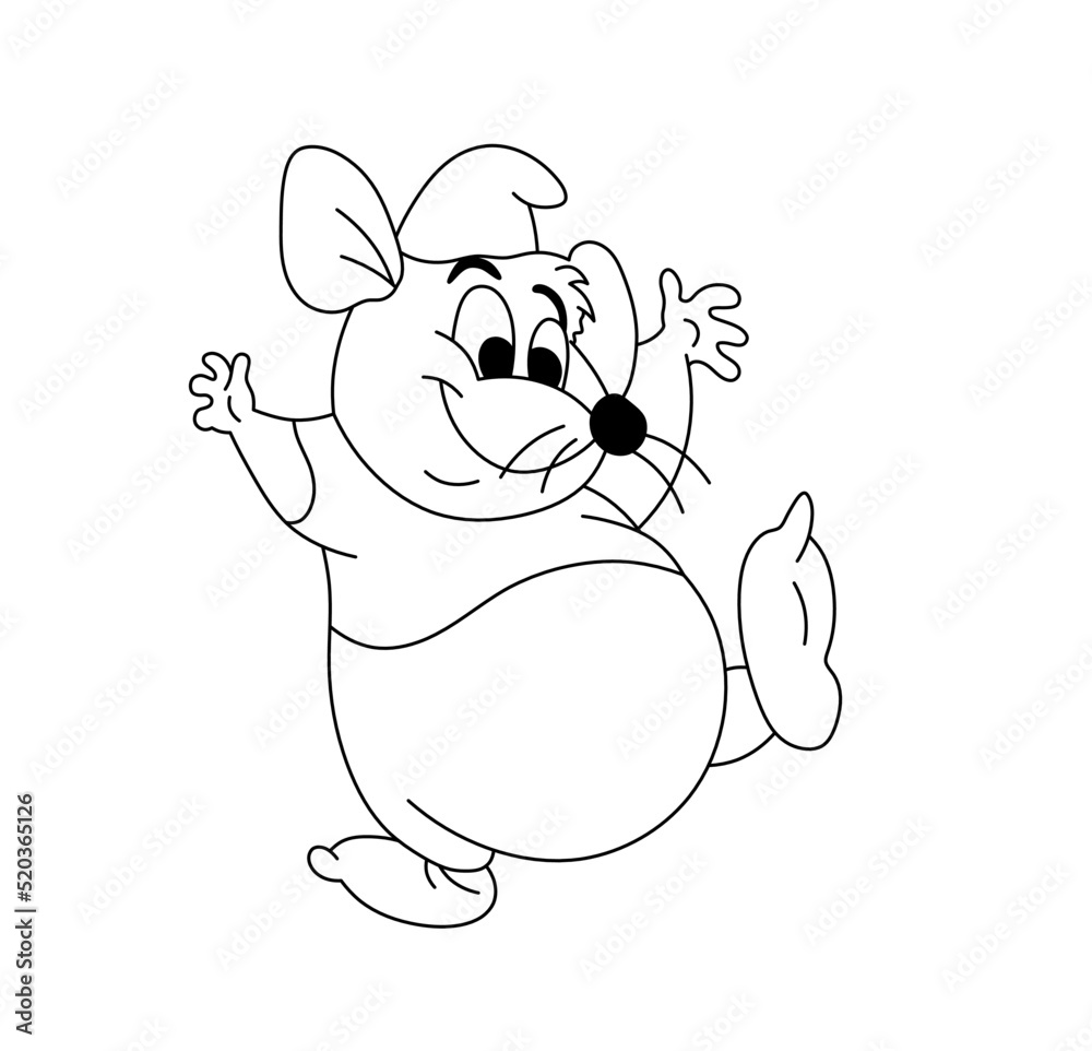 Vector isolated cute cartoon fat mouse colorless black and white ...
