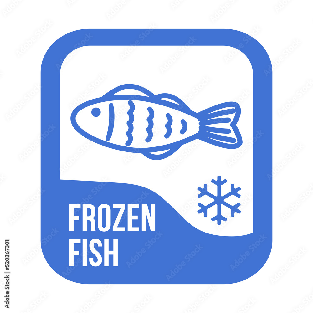 Frozen fish logo. Seafood package label, storage instruction vector ...