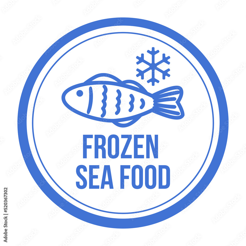 Frozen fish logo. Seafood package label, storage instruction vector ...