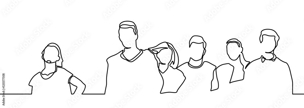Group of people continuous one line vector drawing. Family, friends ...