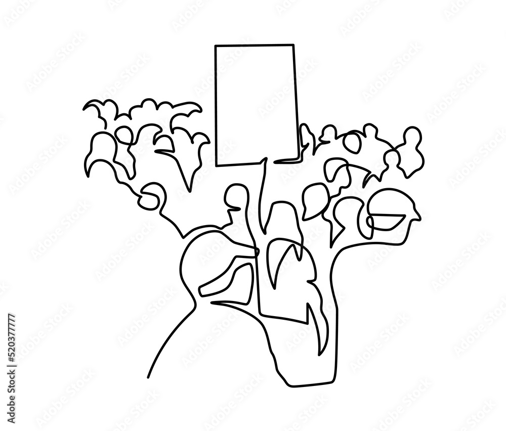 Group of people continuous one line vector drawing. Audience silhouette ...