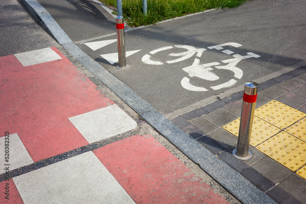 pedestrian crossing with teeth and red markings Stock Photo | Adobe Stock