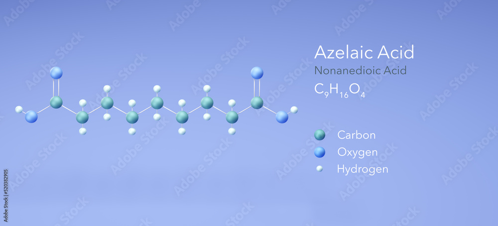 azelaic acid, nonanedioic. Molecular structure 3d rendering, Structural ...