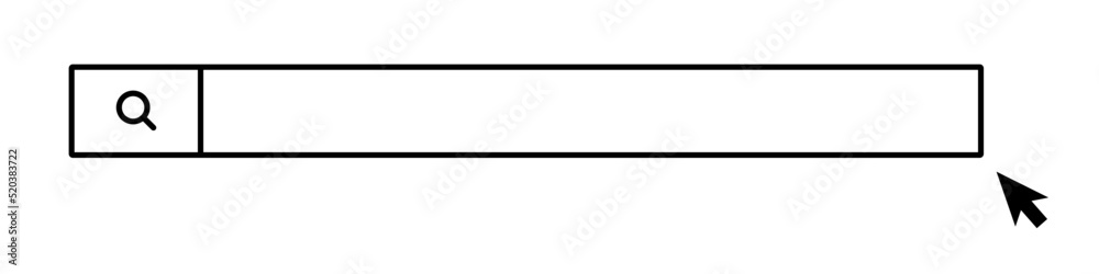 Search box with wide input space. Web search bar and mouse cursor. Internet search engine ...