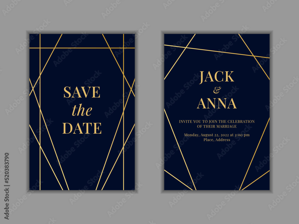 Wedding card with gold border geometric frames. Fashion luxury modern ...