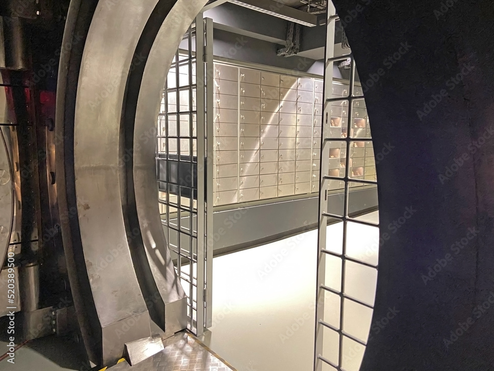 Open Bank Vault Door, gray safe metal door, Vault bank door in storage ...