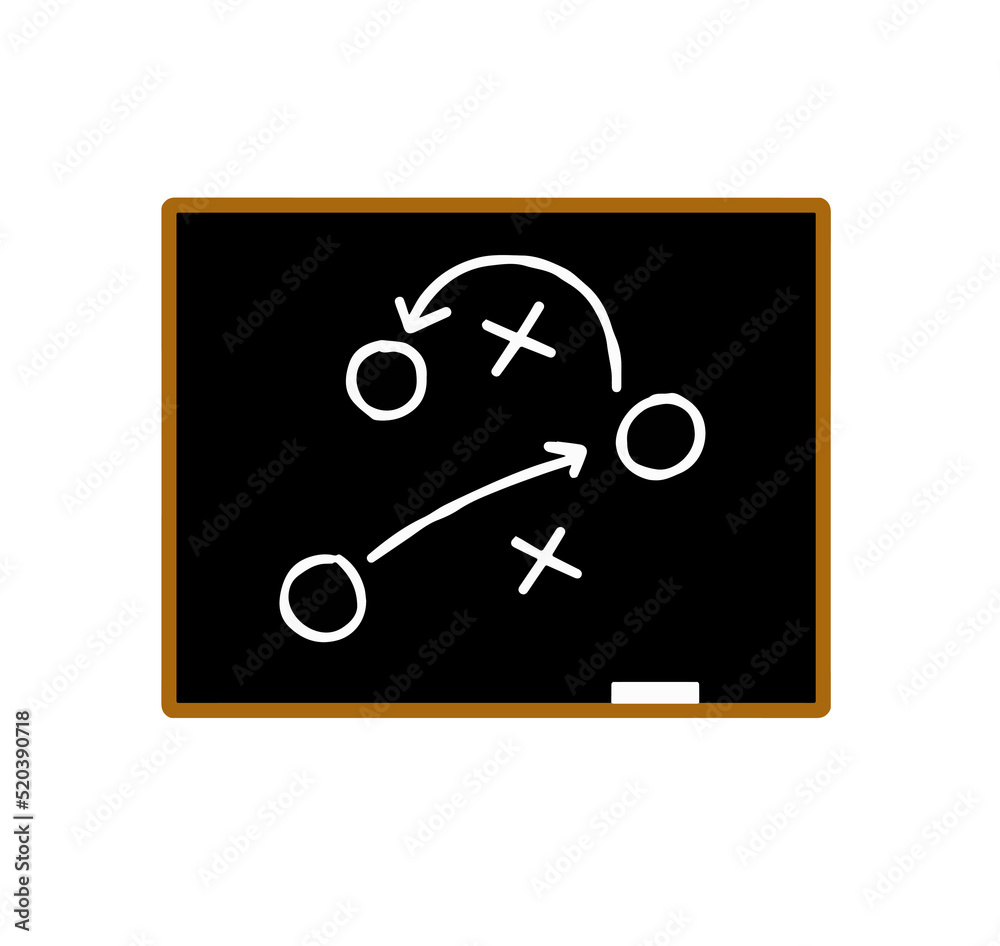 Sports tactics and strategy on blackboard. Scheme of movement of team ...