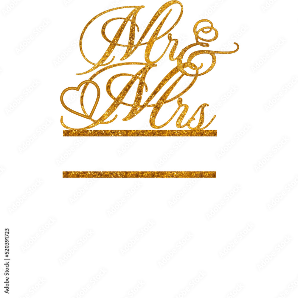 Mr. and Mrs. Lettering, monogram, wedding template, cake topper. Gold ...
