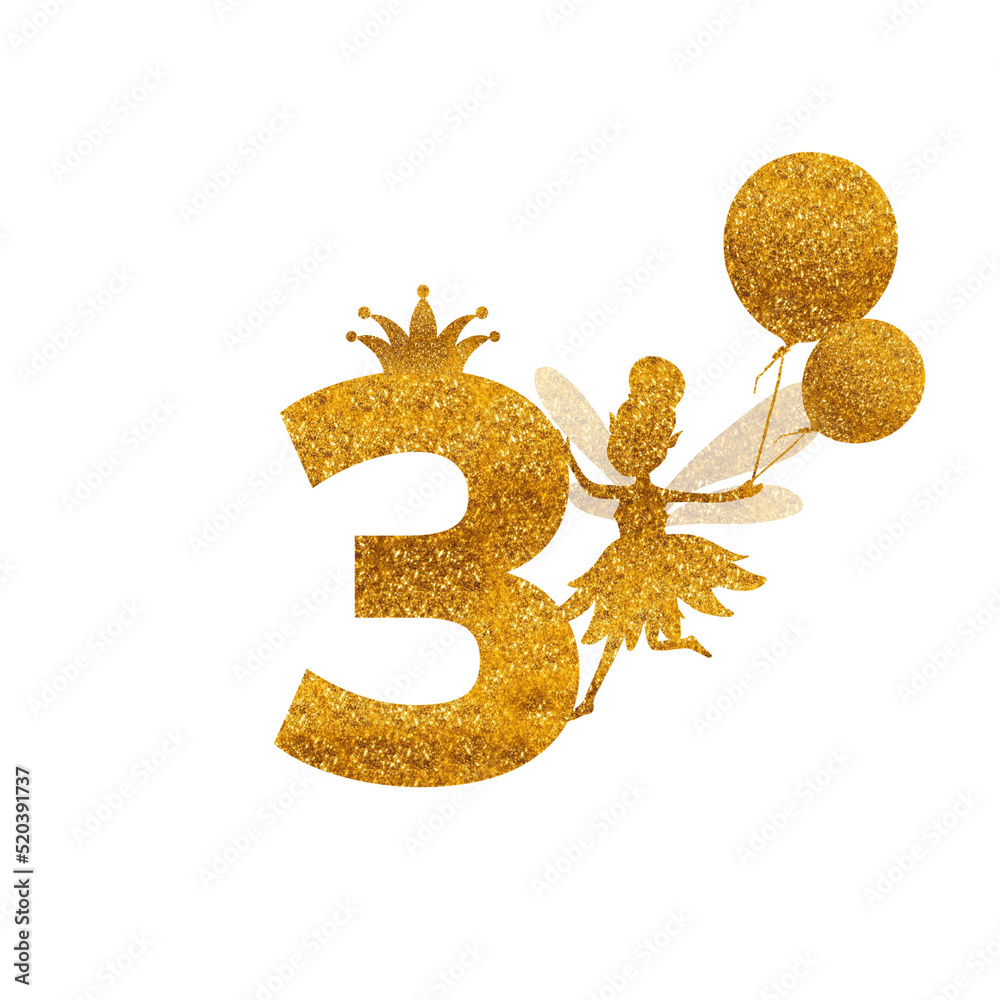 Number three. 3. 3 th birthday. Gold texture. Happy birthday template ...