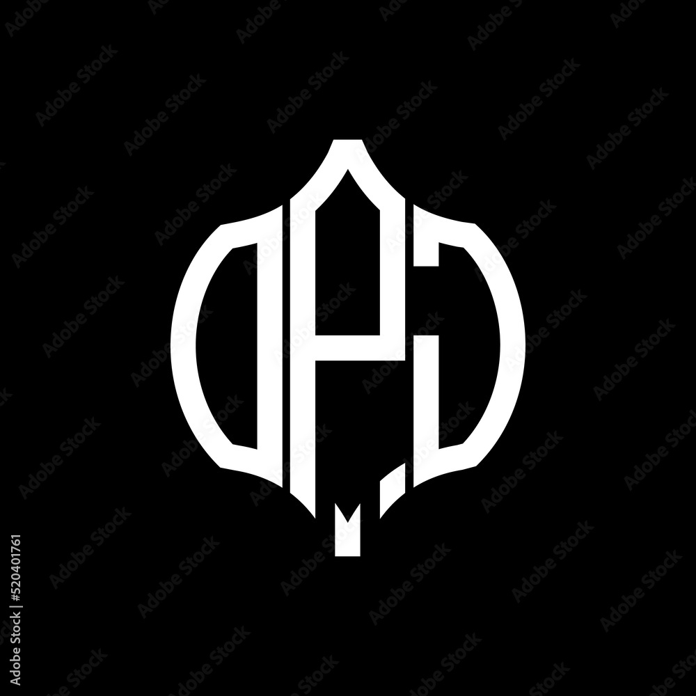 OPJ letter logo. OPJ best black background vector image. OPJ Monogram ...