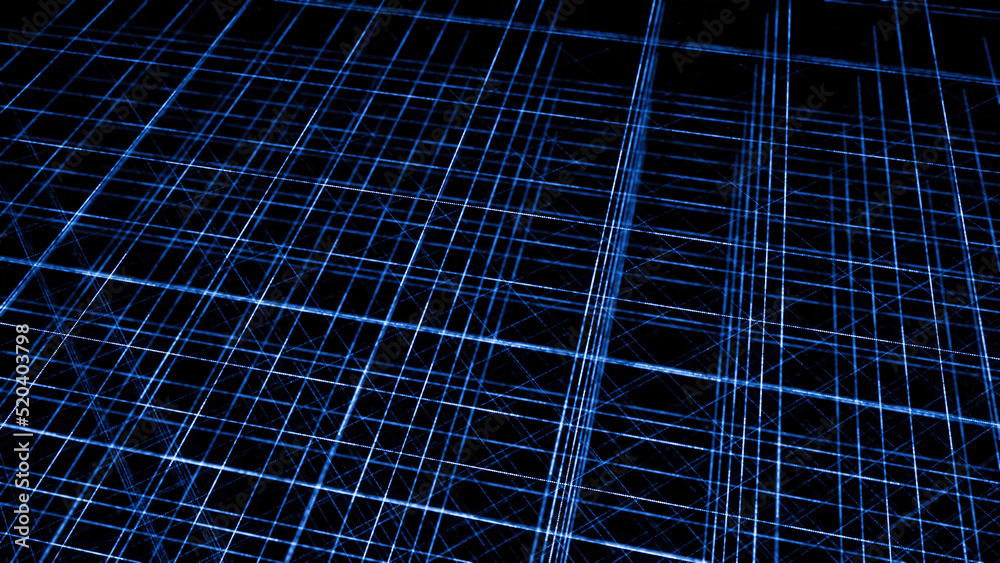 3D space with grid of lines. Animation. Multi-level grid of thin lines ...