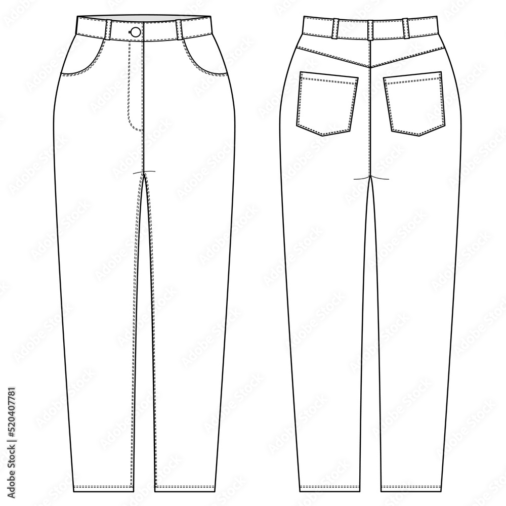 Jeans vector illustration isolated on white background, front and back ...