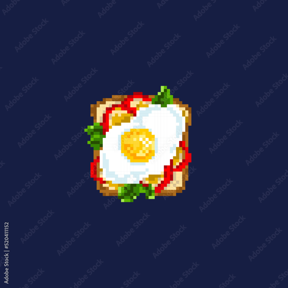 Pixel art food. Toast with fried egg, pepper and greens. Stock Vector ...