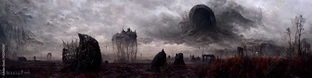 Artistic concept of painting a scary and dangerous landscape ...