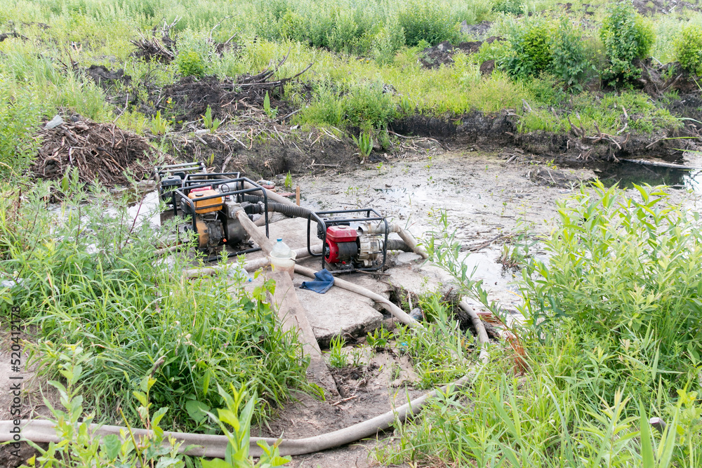 Drainage of a reservoir, swamp, lake with the help of high pressure ...