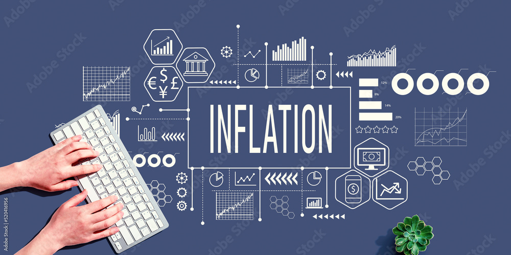 Inflation theme with person using a computer keyboard Stock Photo ...