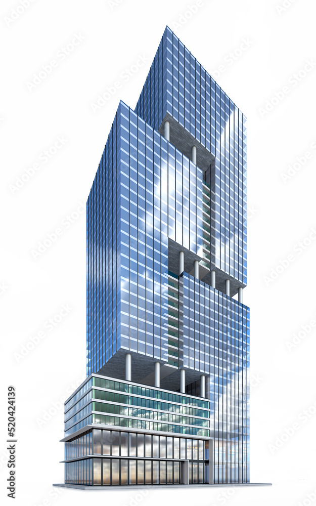 Realistic skyscraper building isolated on white background. 3d ...