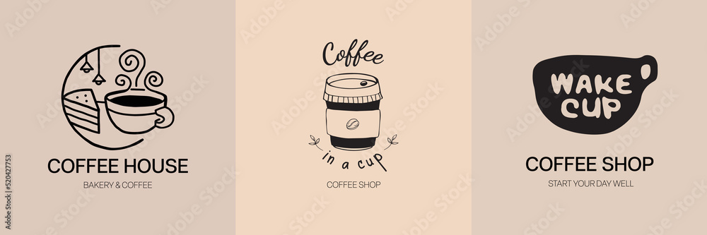 Set of coffee logo. Coffee cup black vector logo design template ...