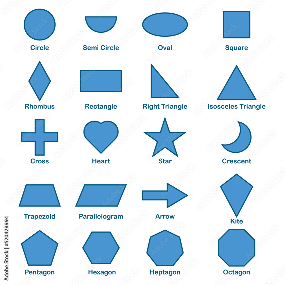 2d And 3d Geometric Shapes With Names In Mathematics Stock Vector Adobe Stock