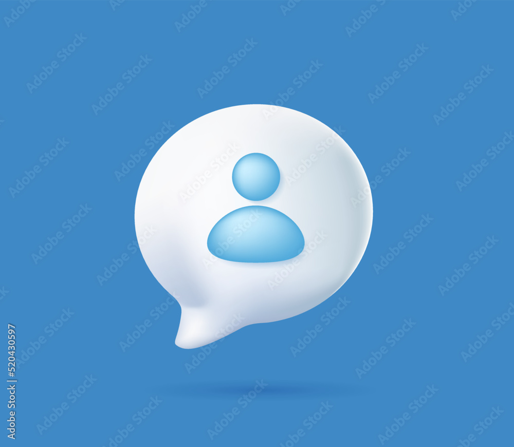 Profile 3d Icon. Speach bubble and avatar icon, people, talk. Dialog ...