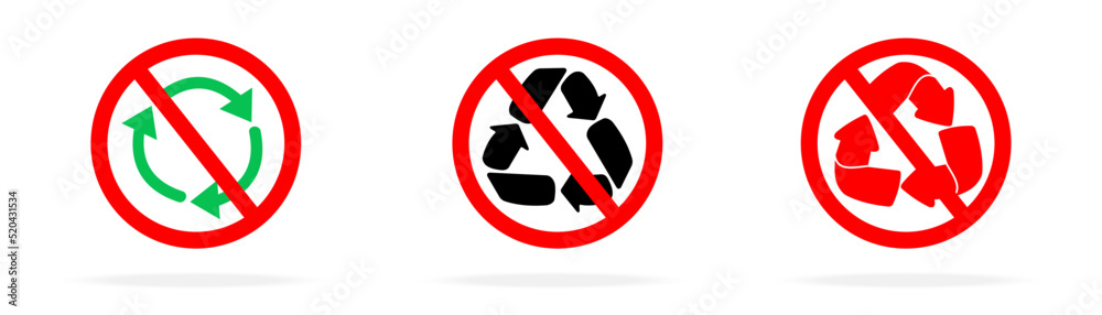 Ban Sign with a Recycle icons set. Icon of prohibited, warning, stop ...