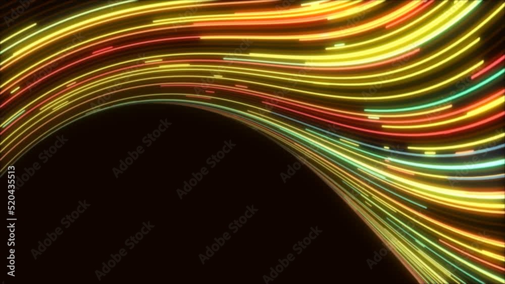 Animated neon fire wave lines. The movement of luminous digital bands ...