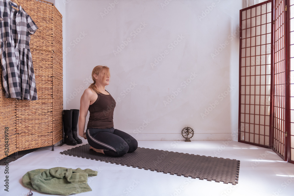 Middle Aged Yogini practices body positive yoga asanas in their ...