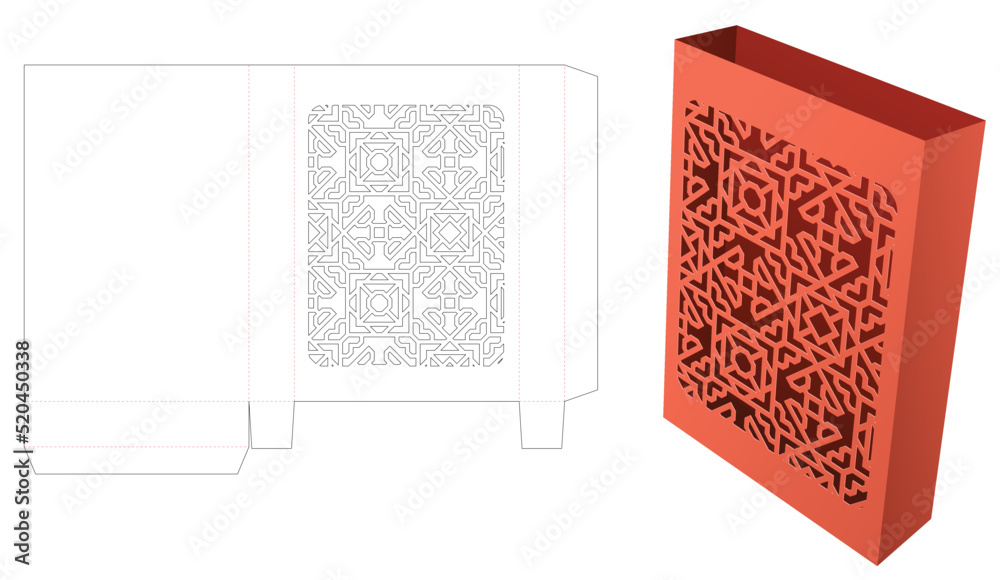 stenciled box die cut template and 3D mockup Stock Vector | Adobe Stock