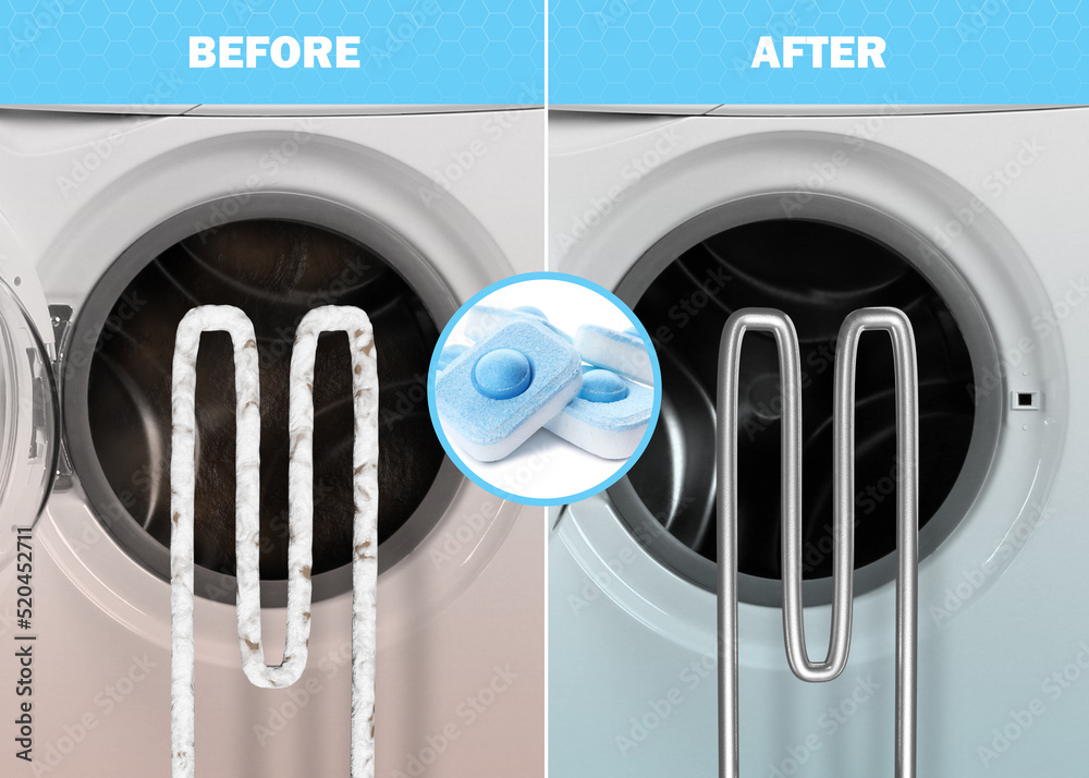 Drum and heating element of washing machine before and after using ...