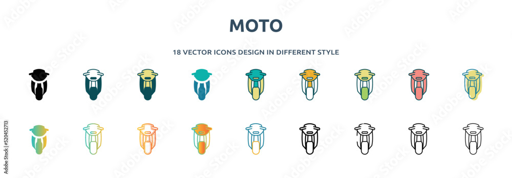 moto icon in 18 different styles such as thin line, thick line, two ...
