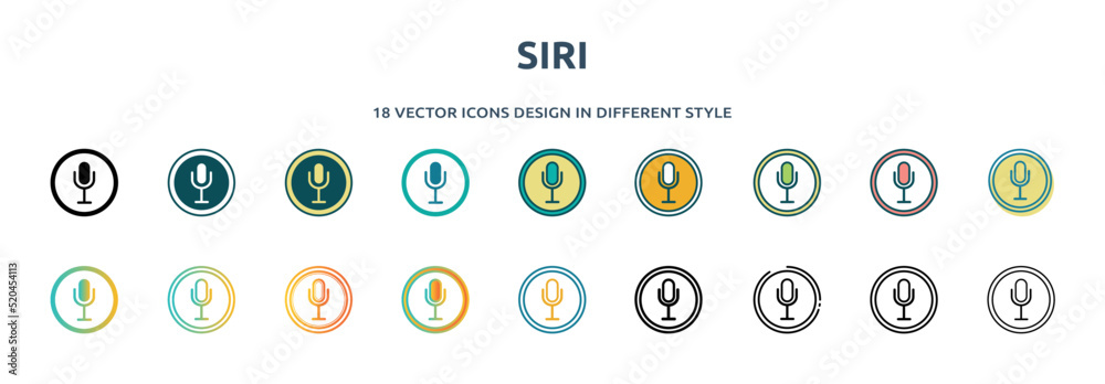 siri icon in 18 different styles such as thin line, thick line, two color, glyph, colorful ...