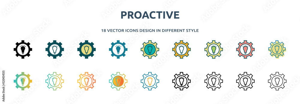 proactive icon in 18 different styles such as thin line, thick line ...