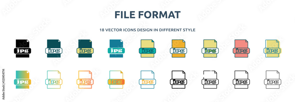 file format icon in 18 different styles such as thin line, thick line ...