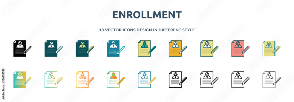 enrollment icon in 18 different styles such as thin line, thick line ...