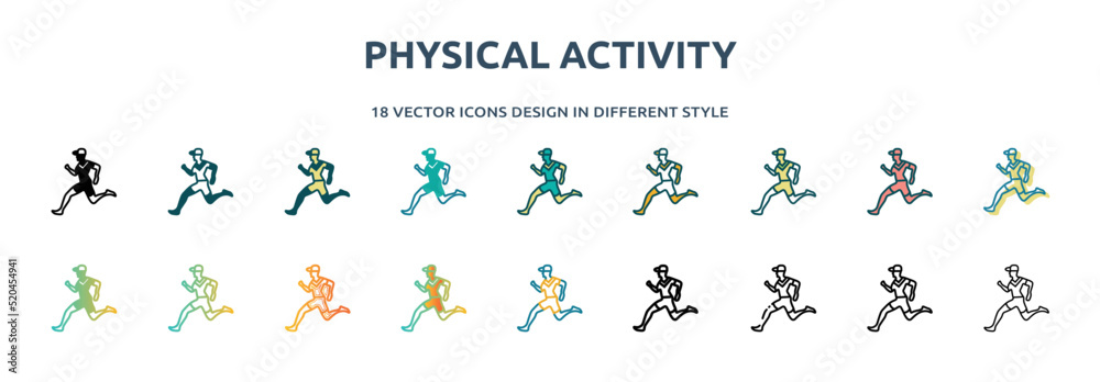 physical activity icon in 18 different styles such as thin line, thick ...