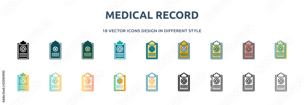 medical record icon in 18 different styles such as thin line, thick ...