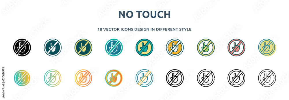 no touch icon in 18 different styles such as thin line, thick line, two ...