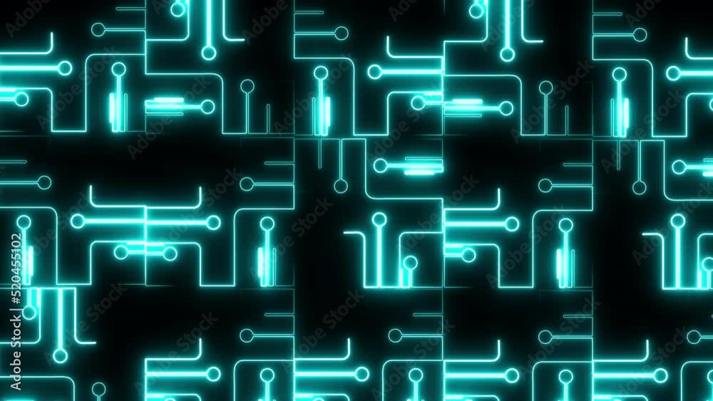 Animated Glowing Neon template with technology circuit board pattern ...