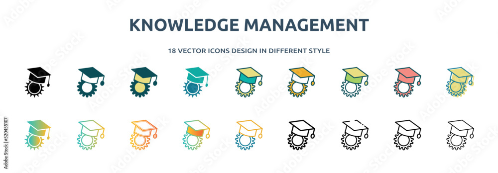 knowledge management icon in 18 different styles such as thin line, thick line, two color, glyph ...
