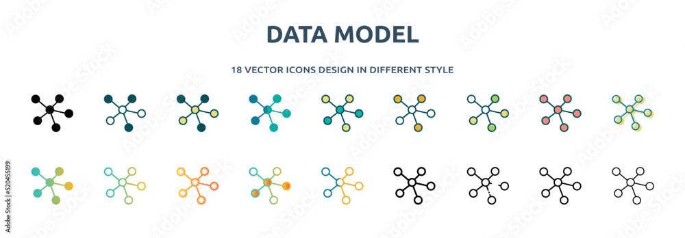 data model icon in 18 different styles such as thin line, thick line ...